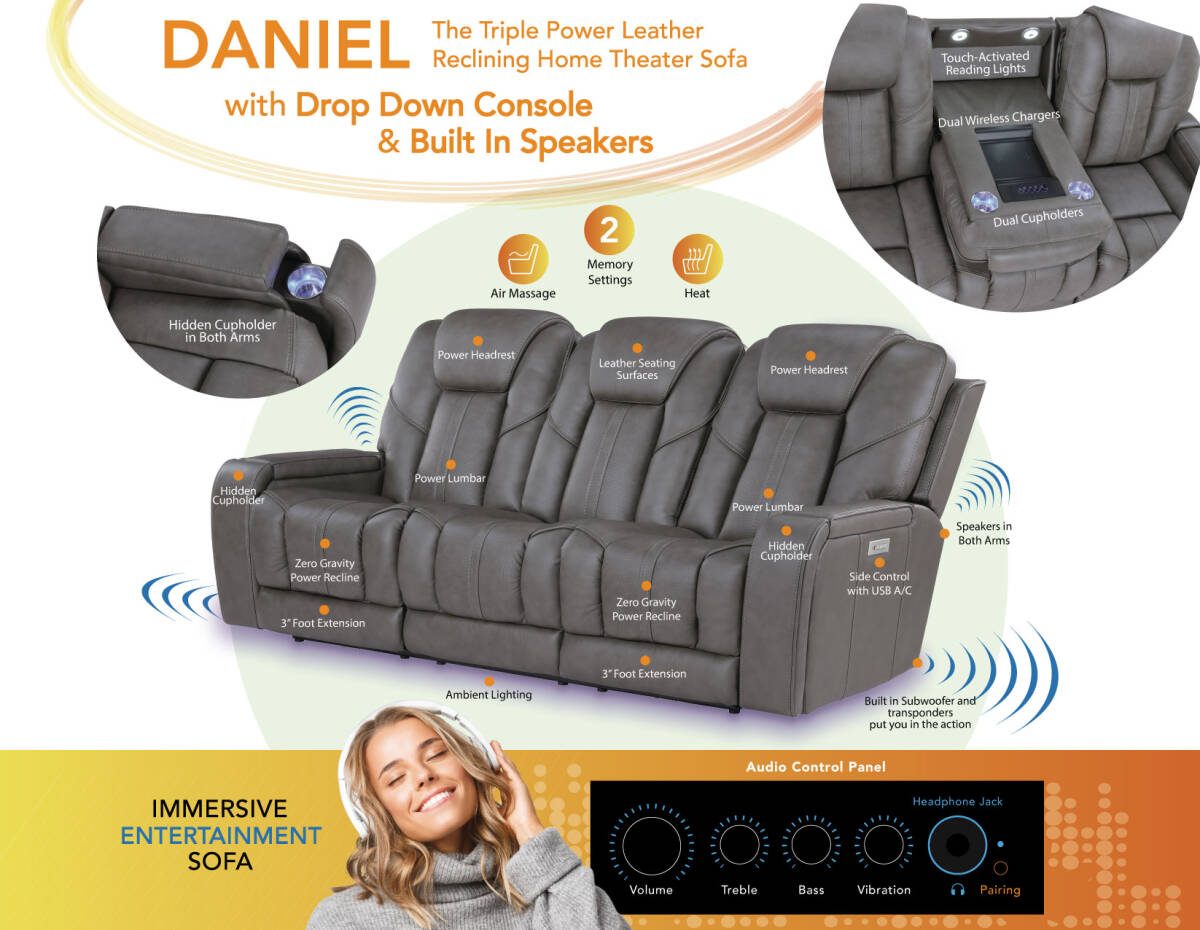 STEVE SILVER DAE800S Daniel Triple Power Home Theater Leather Reclining ...