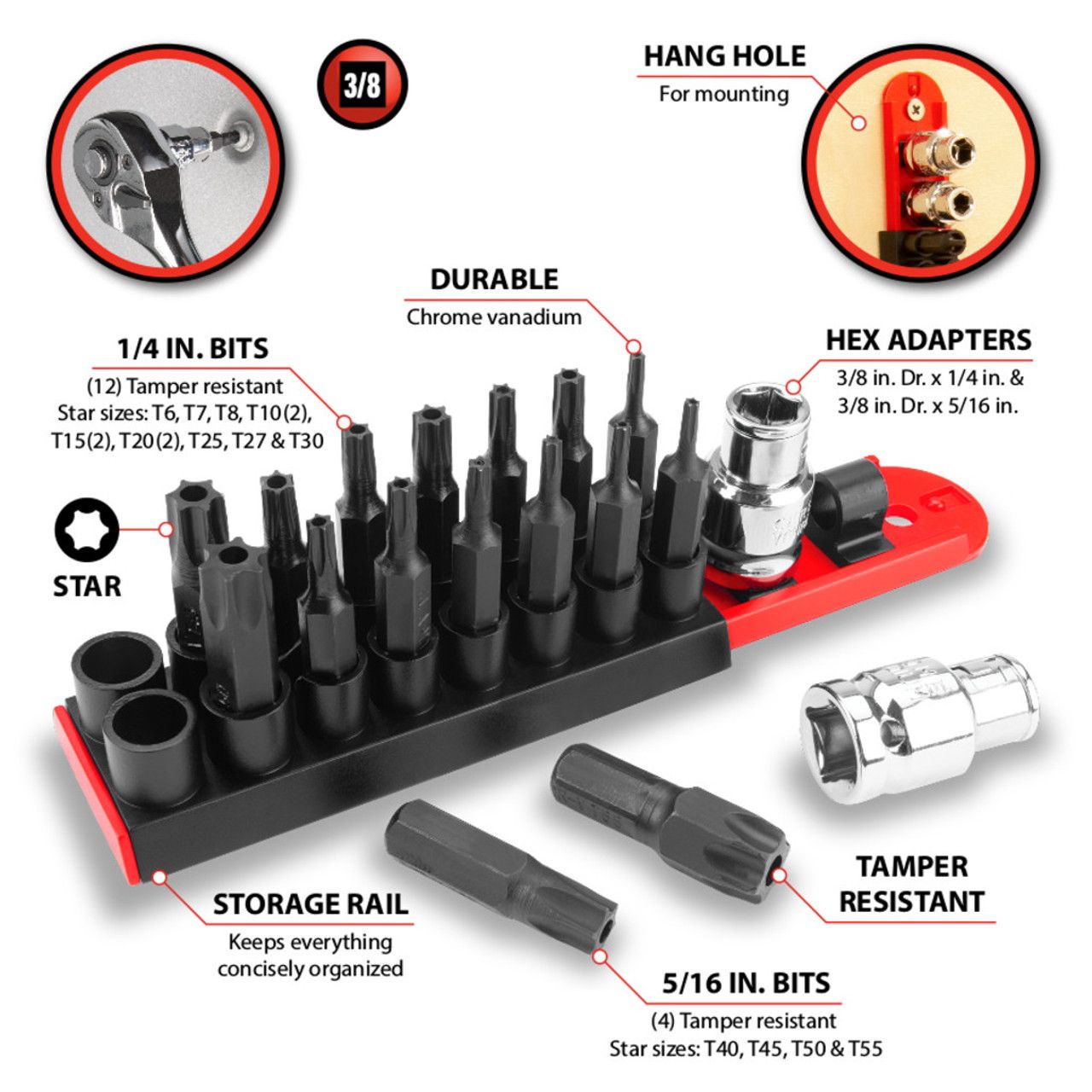 PT® Performance Tool W1383 Tamper Resistant Star Bit Set 18-Piece at ...