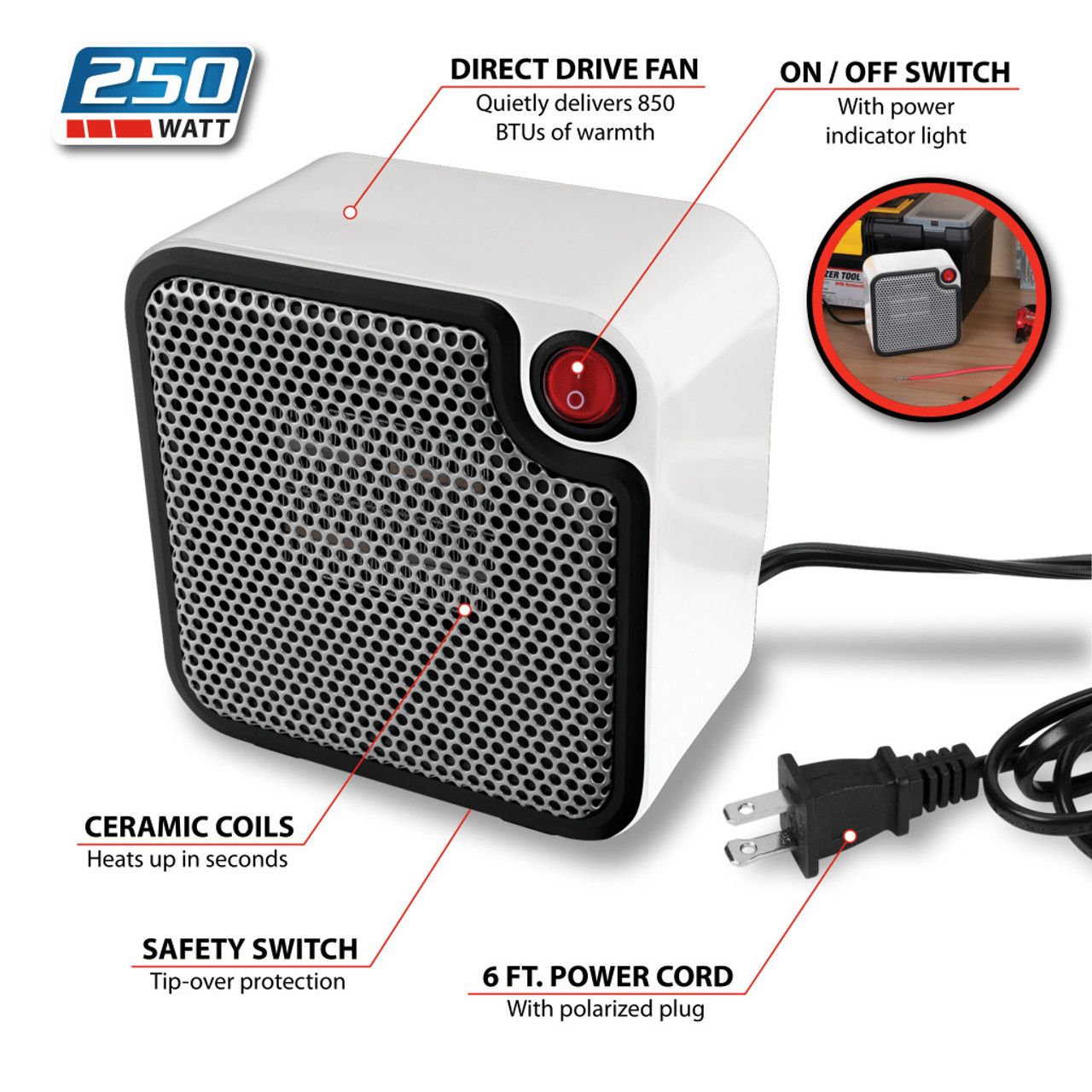 PT® Performance Tool W5011 250-Watt Personal Space Heater at Sutherlands