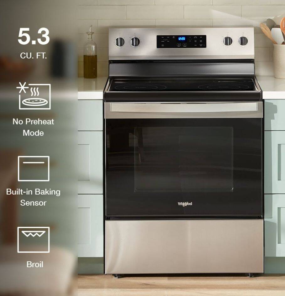 Whirlpool® WFES3530RS 30-Inch Stainless Steel Electric Range With Steam ...