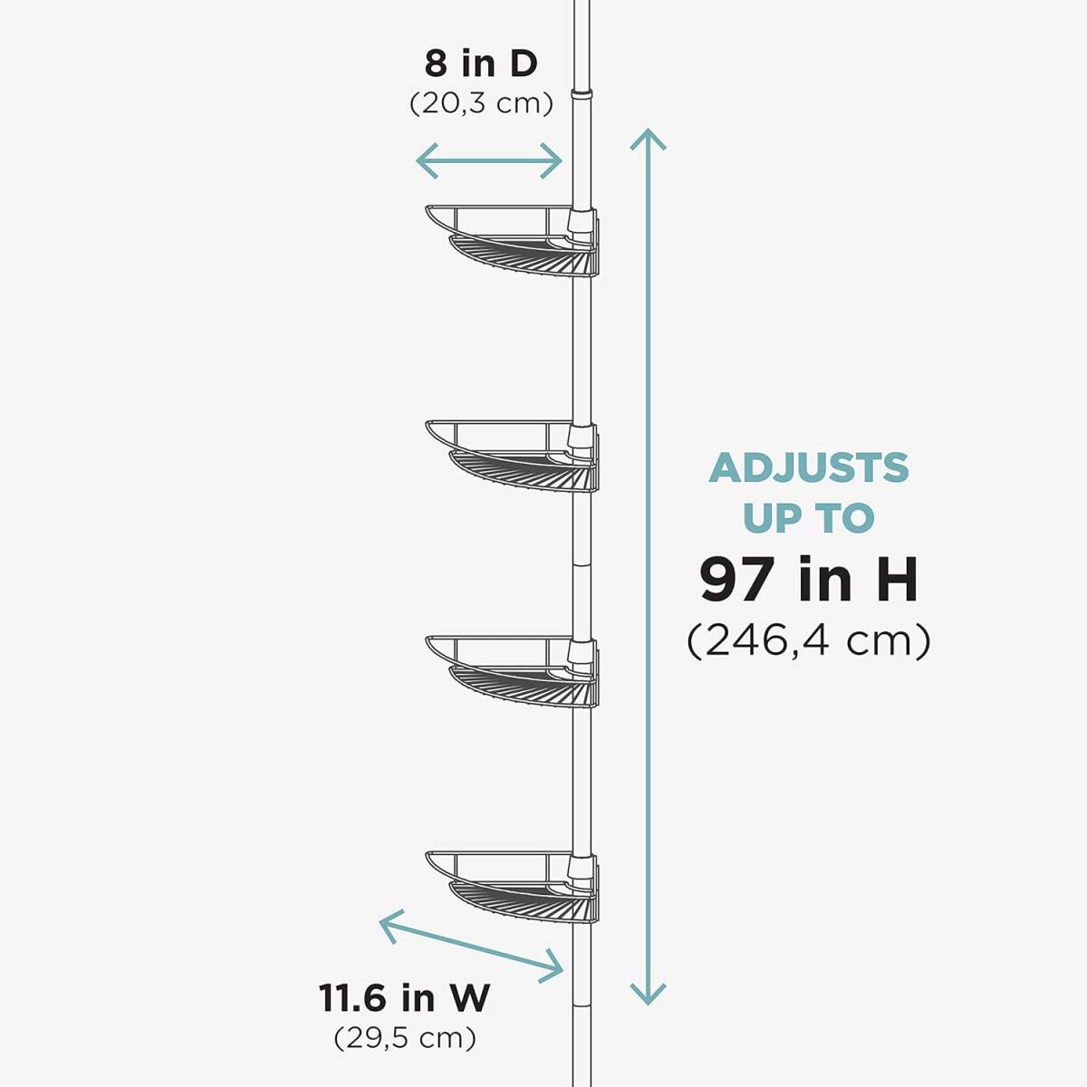 Zenna Home 2156SS 97-Inch 4-Shelf Chrome Tension Pole Shower Caddy at ...