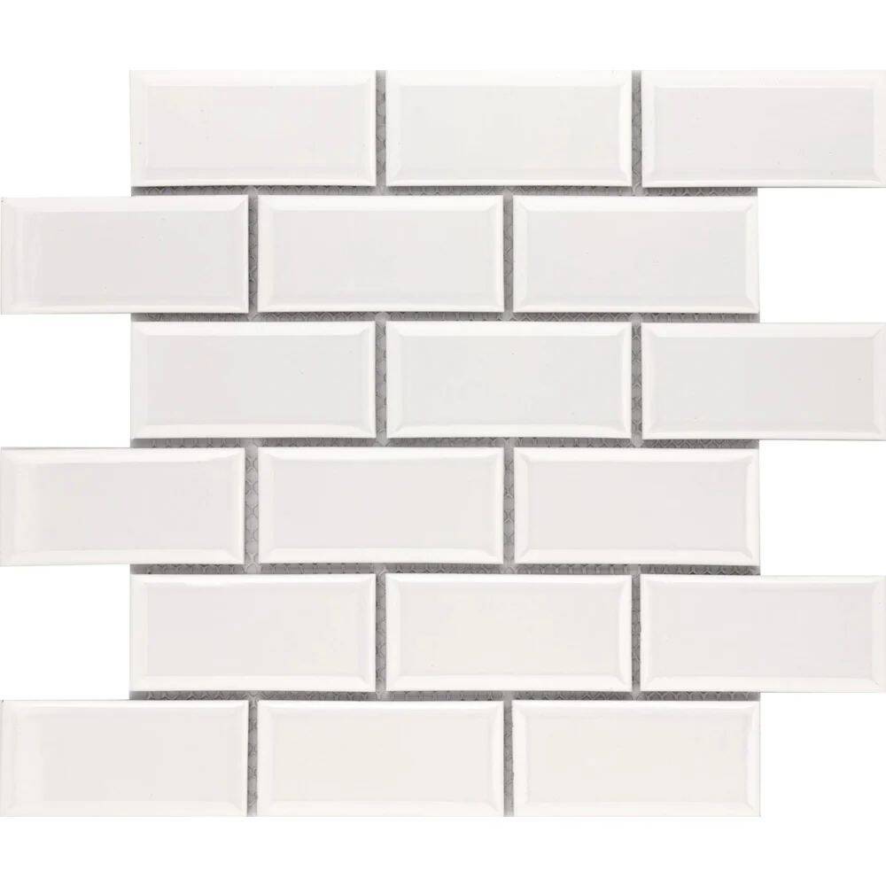Roca Tile USA U081BV-12M 2-Inch x 4-Inch Bright White Beveled Brick ...
